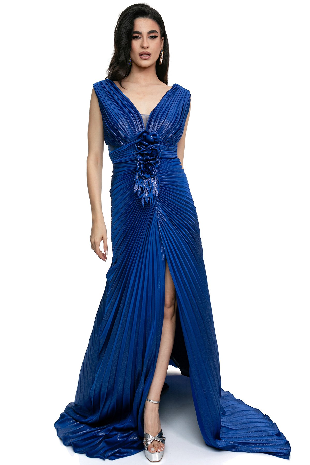 Deep Blue Floral Pleated Dress | Rich Girl Boudoir