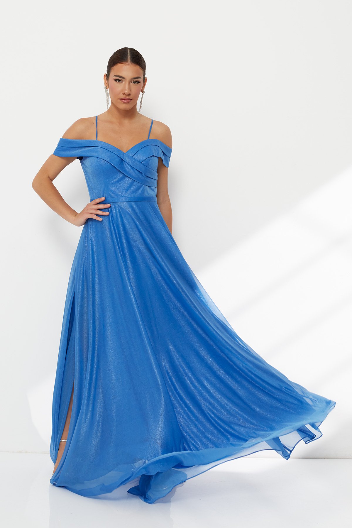 Champagne Blue Off Shoulder Evening Dress with | Rich Girl Boudoir
