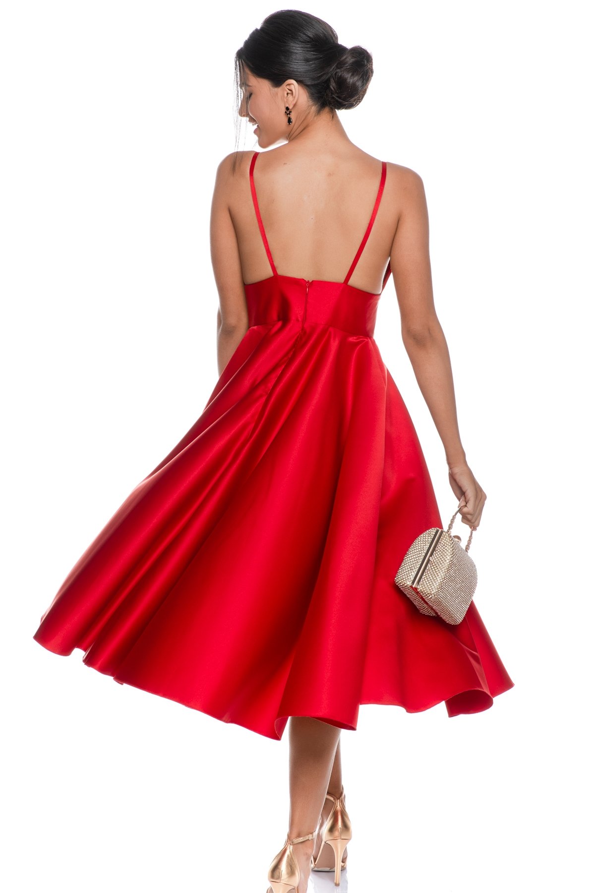 Robe midi en satin à bretelles en tissu | Boudoir de fille riche